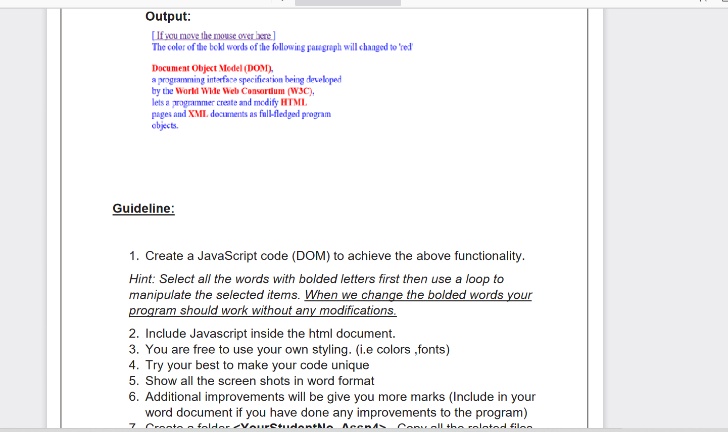Solved Assignment #4 1. Document Object Model (DOM) Create | Chegg.com