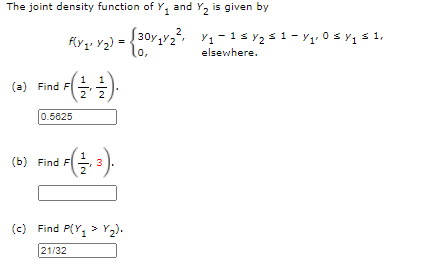Solved The joint density function of Y1 and Y2 is given by | Chegg.com