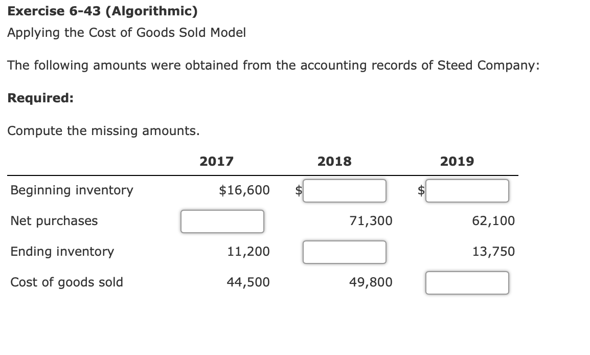 Solved Exercise 6-43 (Algorithmic) Applying the Cost of | Chegg.com