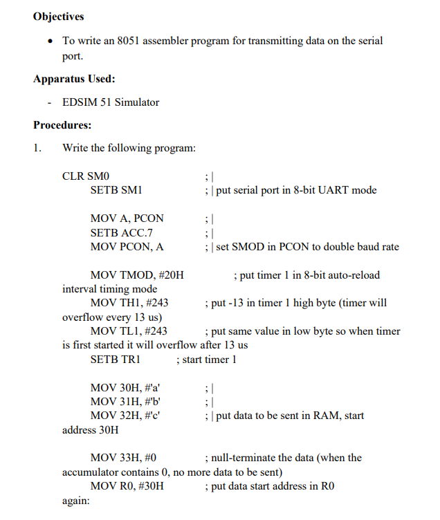 Solved Objectives • To write an 8051 assembler program for | Chegg.com