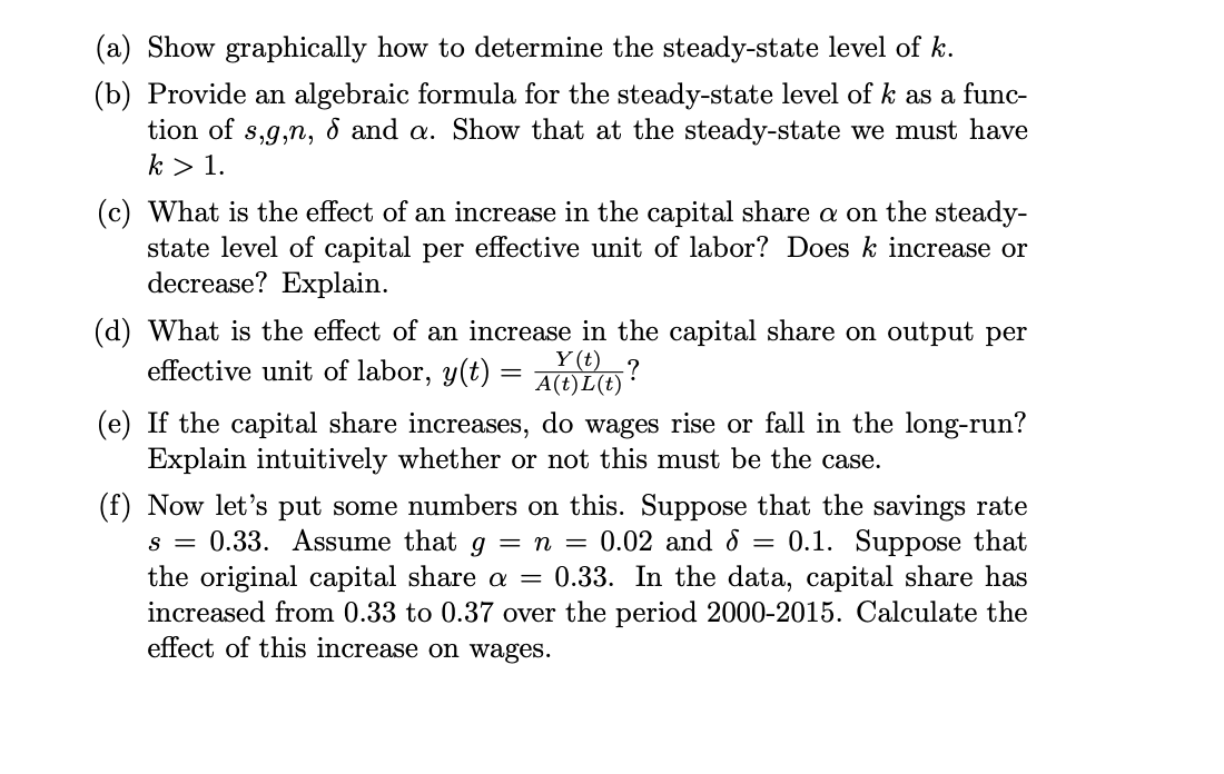 Solved 1. Consider the continuous time version of the Solow | Chegg.com