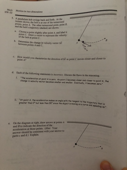 Solved Mech HW-22 Motion in two dimensions . A pendulum bob | Chegg.com