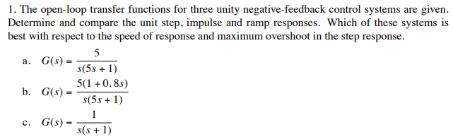 Solved 1 The Open Loop Transfer Functions For Three Unity