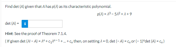 Solved Find det (A) given that A has p/) as its | Chegg.com