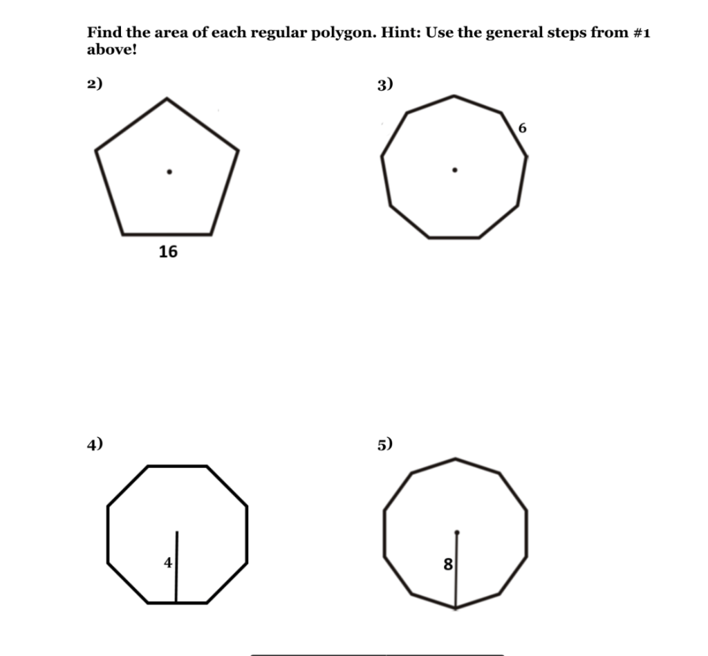 Solved AREA OF REGULAR POLYGONS ASSIGNMENT 1) Use the | Chegg.com