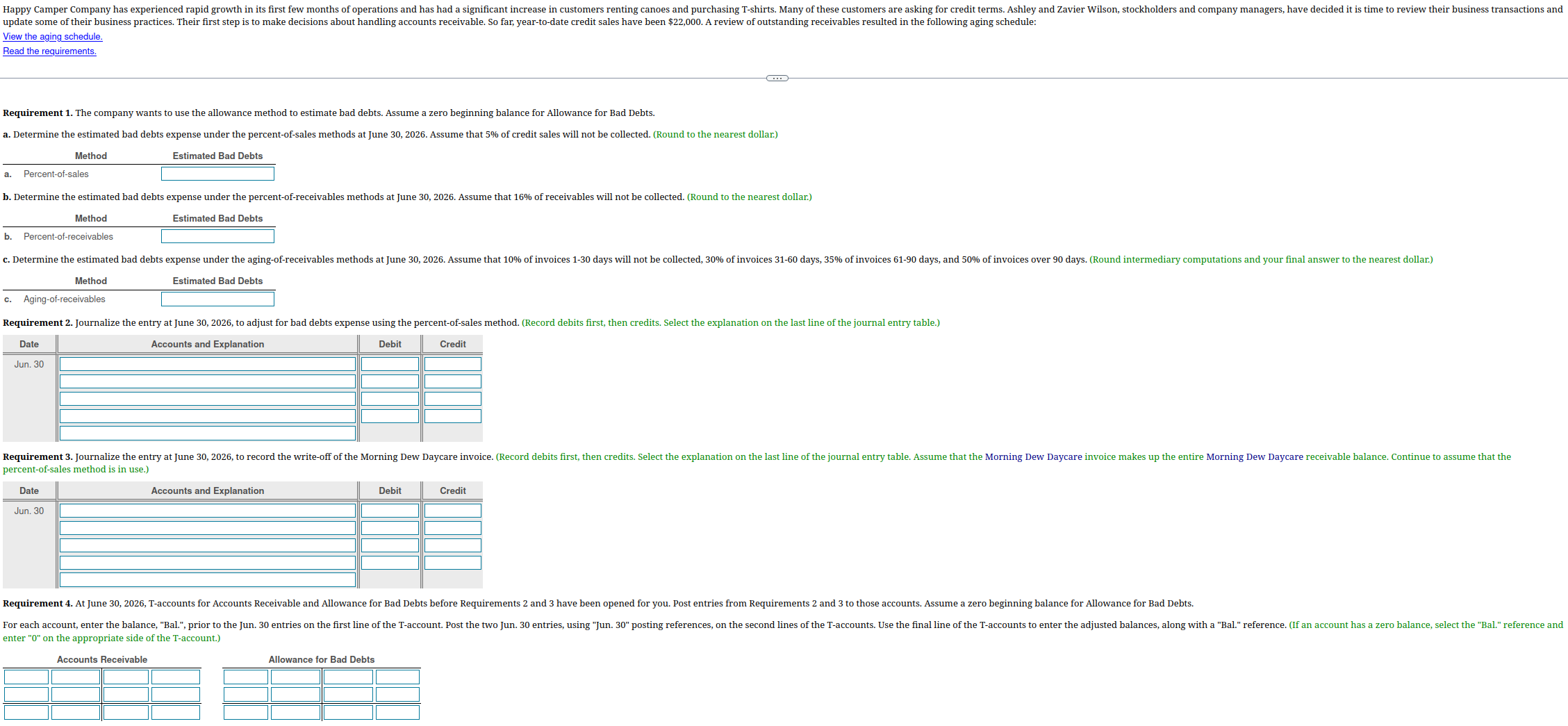 Solved Requirements Aging Schedule 1. The company wants to | Chegg.com