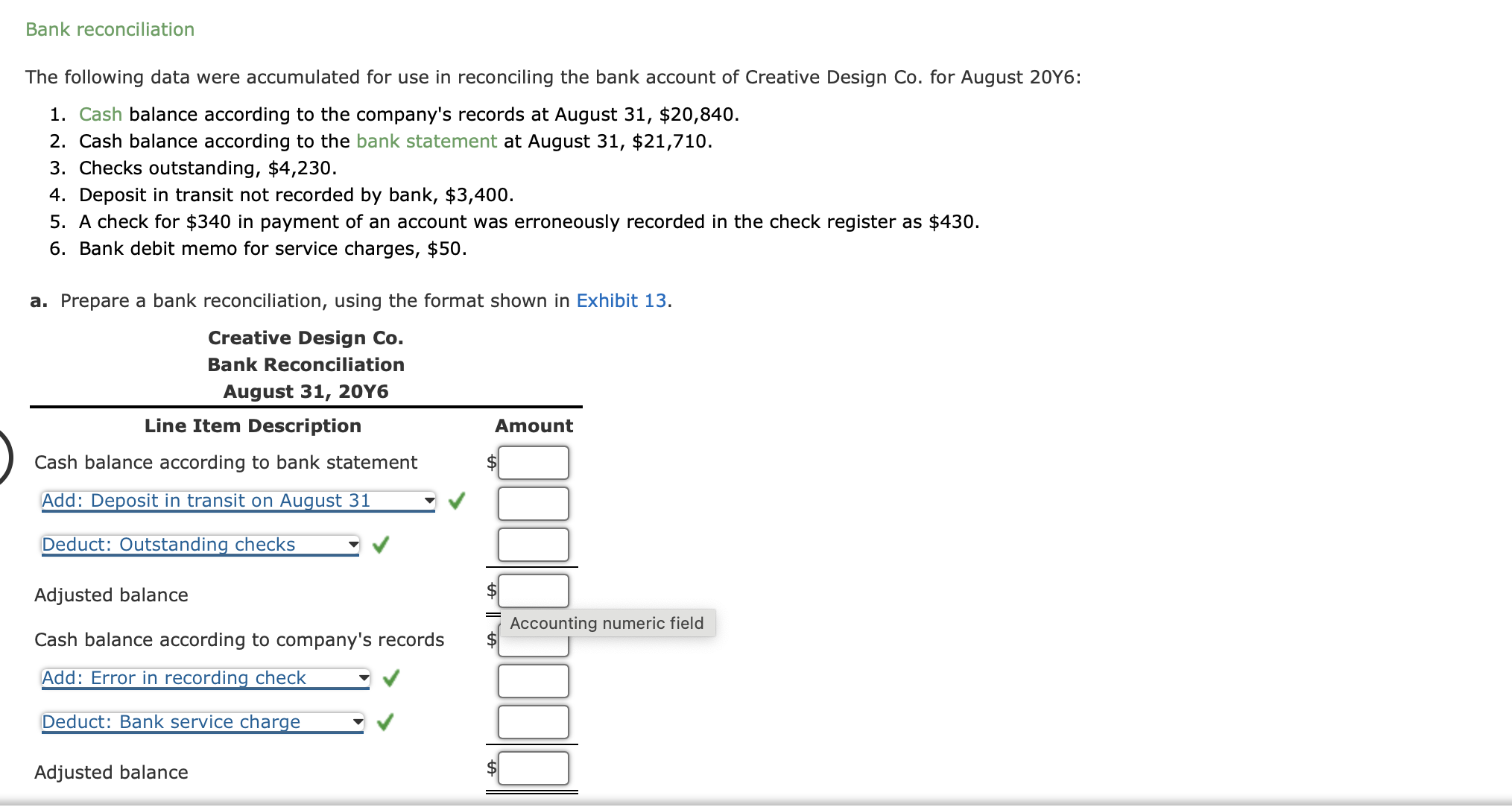Solved Bank reconciliation The following data were | Chegg.com