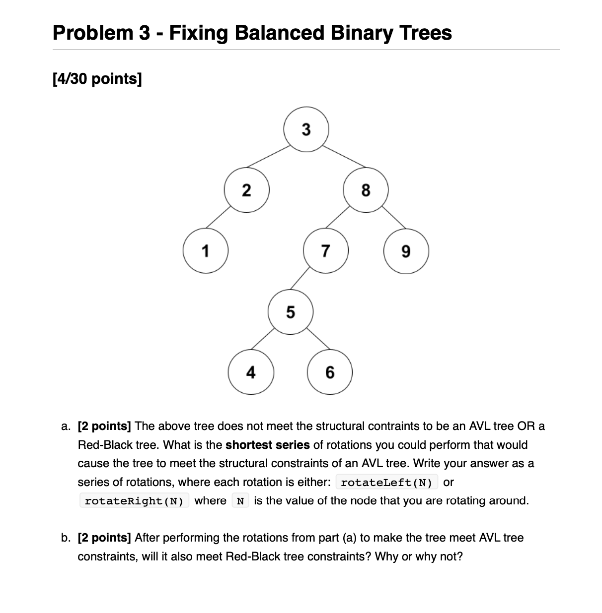 Solved a. [2 points] The above tree does not meet the | Chegg.com