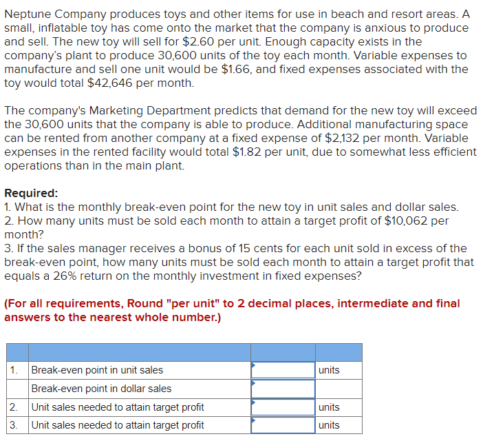 Solved Neptune Company produces toys and other items for use | Chegg.com