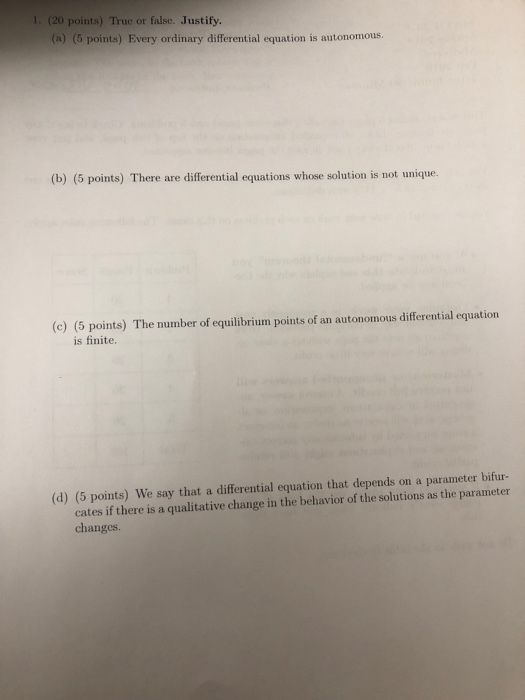 Solved 1. (20 points) True or false. Justify. (a) (5 points) | Chegg.com