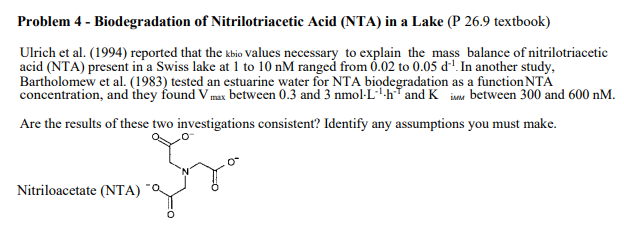 Problem 4- Biodegradation of Nitrilotriacetic Acid | Chegg.com