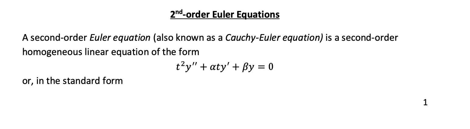 A second-order Euler equation (also known as a | Chegg.com