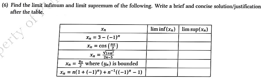 Solved (6) Find the limit infimum and limit supremum of the | Chegg.com