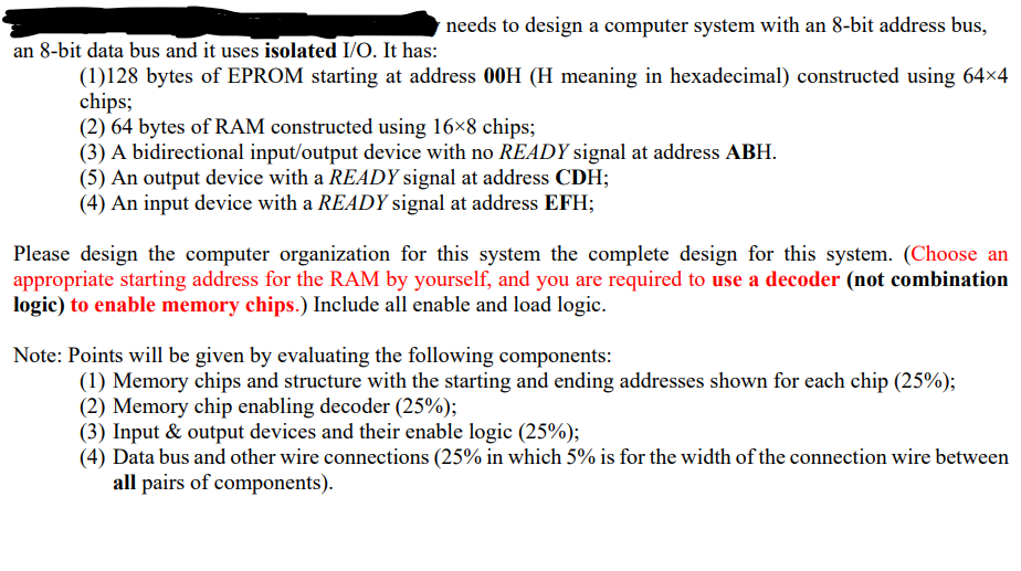 Solved needs to design a computer system with an 8-bit | Chegg.com