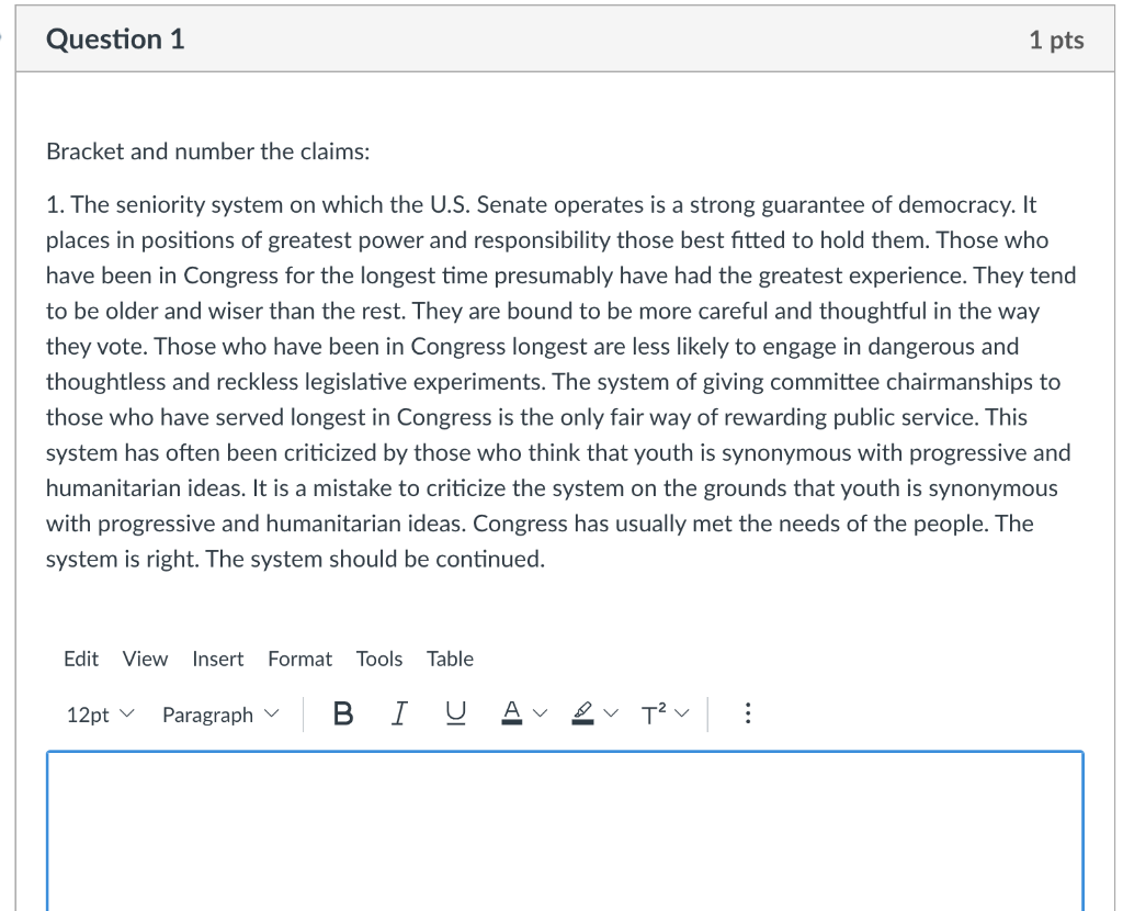 1. The seniority system on which the U.S. Senate | Chegg.com