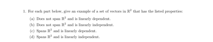 Solved 1. For each part below, give an example of a set of | Chegg.com