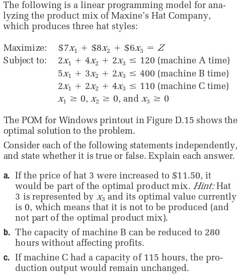 The following is ﻿a linear programming model for | Chegg.com