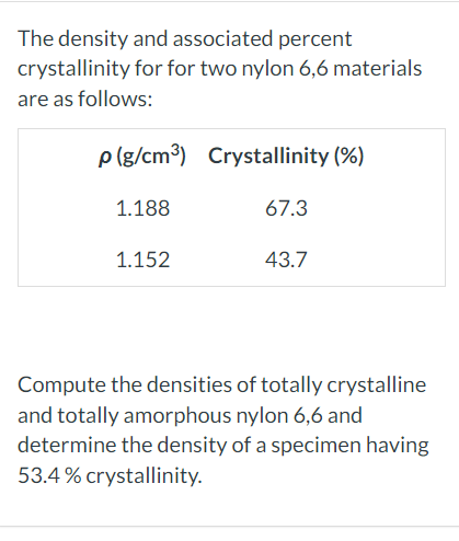 Solved Calculate the density, in g/cm3, of totally | Chegg.com