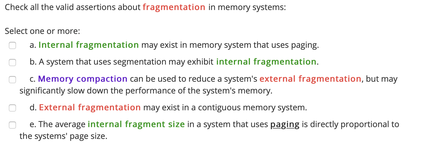 Solved Check all the valid assertions about fragmentation in | Chegg.com