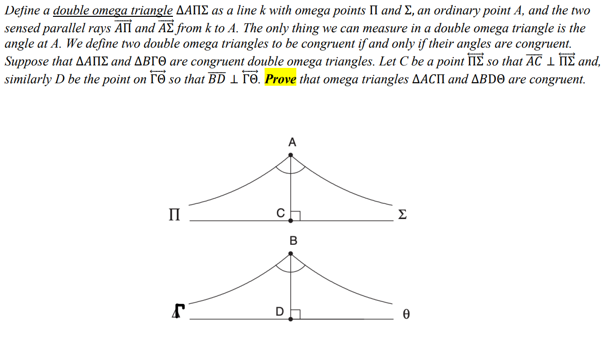 Solved Define a double omega triangle AANE as a line k with | Chegg.com