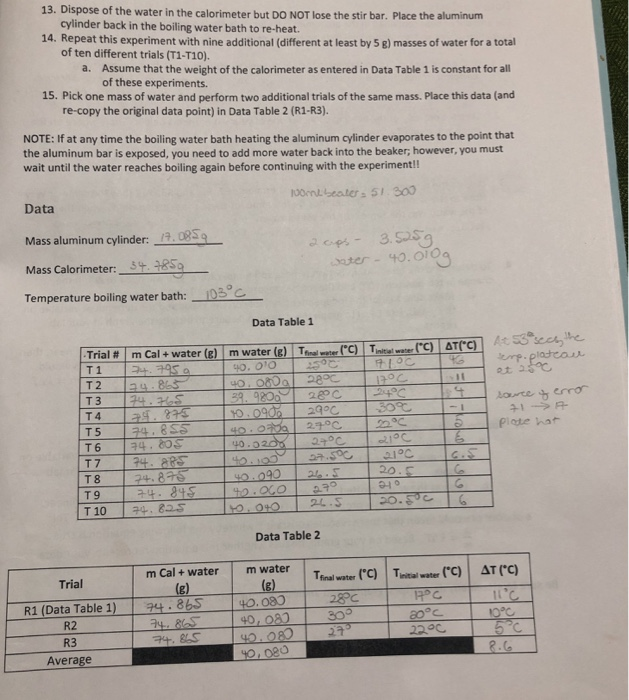 Solved Can someone please help me fill out Data Table 3 and | Chegg.com