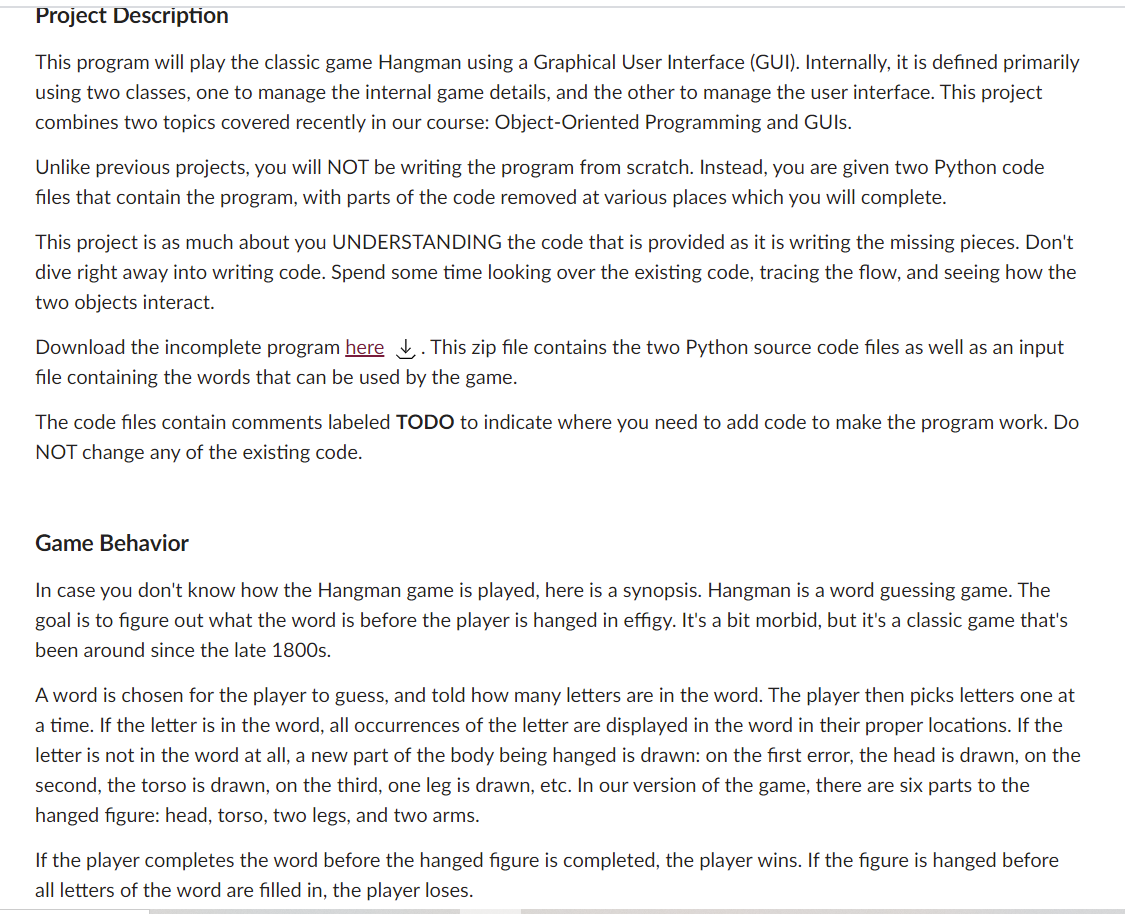 Solved Project Description This program will play the | Chegg.com