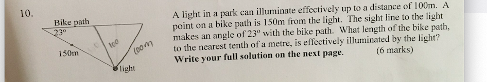 Solved 10. A light in a park can illuminate effectively up | Chegg.com