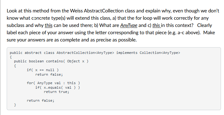 Solved Look at this method from the Weiss AbstractCollection | Chegg.com