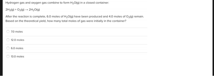 Solved Hydrogen gas and oxygen gas combine to form H20(g) in | Chegg.com