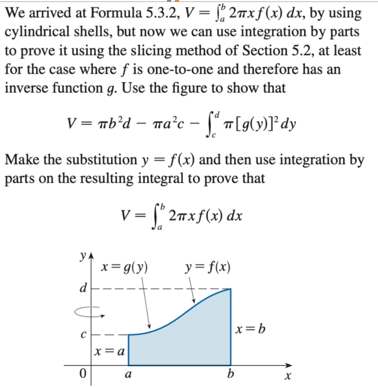 Solved We arrived at Formula 5.3.2, V=∫ab2πxf(x)dx, ﻿by | Chegg.com