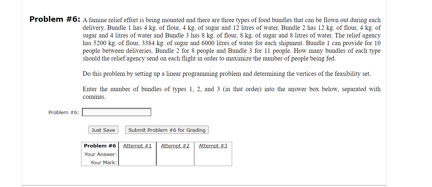 Solved Problem #6: A famine relief effort is being mounted | Chegg.com