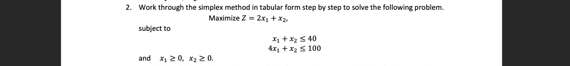 Solved 2. Work through the simplex method in tabular form | Chegg.com