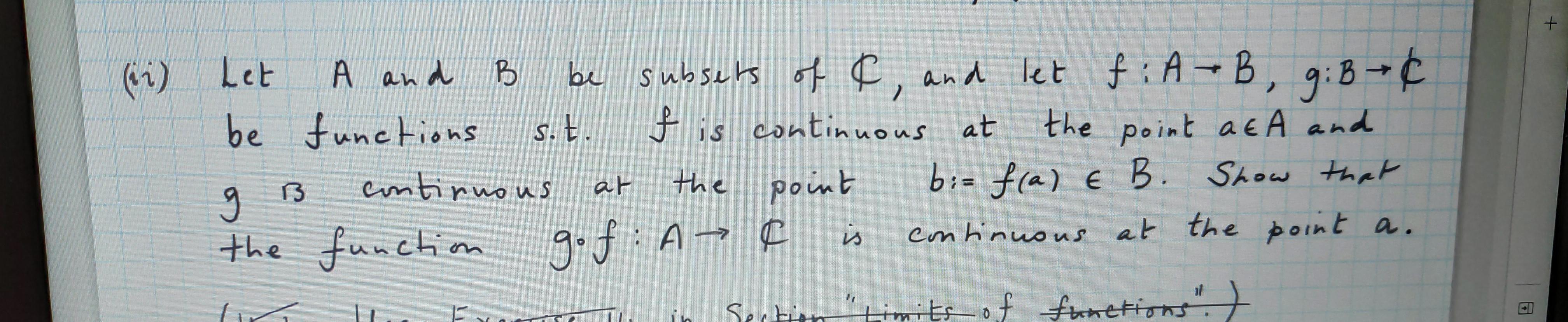 Solved ii) Let A and B be subsets of C, and let f:A→B,g:B→C | Chegg.com