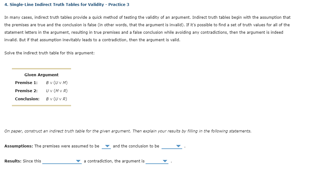Solved 4. Single-Line Indirect Truth Tables for Validity - | Chegg.com