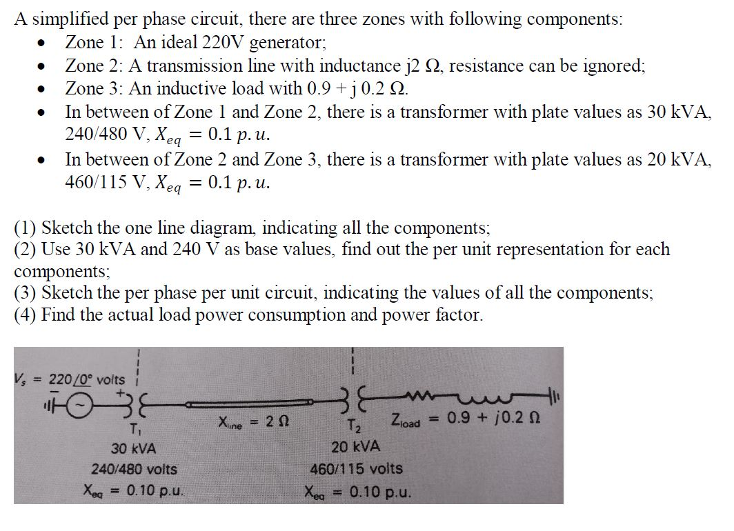Solved A simplified per phase circuit, there are three zones | Chegg.com