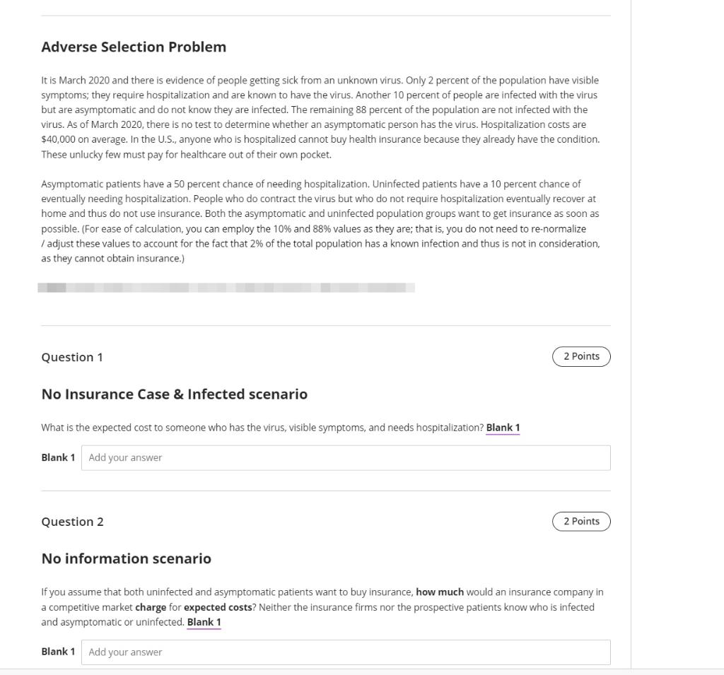 Adverse Selection Problem It is March 2020 and there | Chegg.com