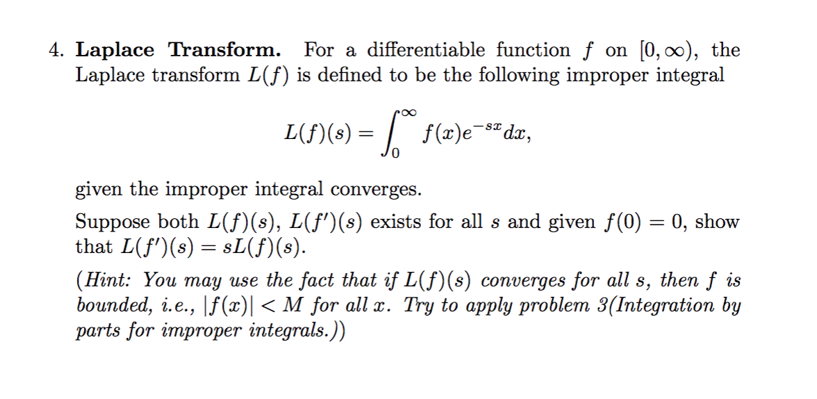 Solved Laplace Transform. For a differentiable function f on | Chegg.com