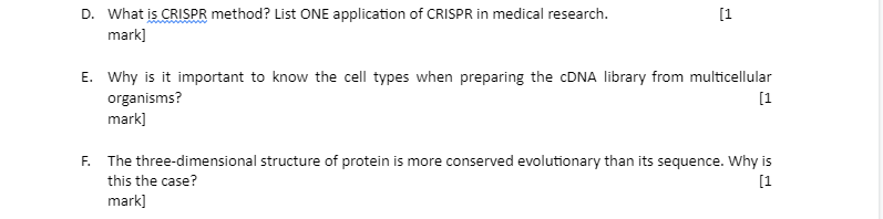 Solved [1 D. What is CRISPR method? List ONE application of | Chegg.com