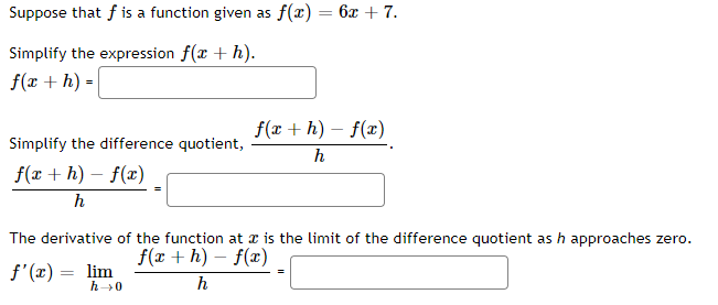 Solved Suppose that f is a function given as f(x)=6x+7. | Chegg.com