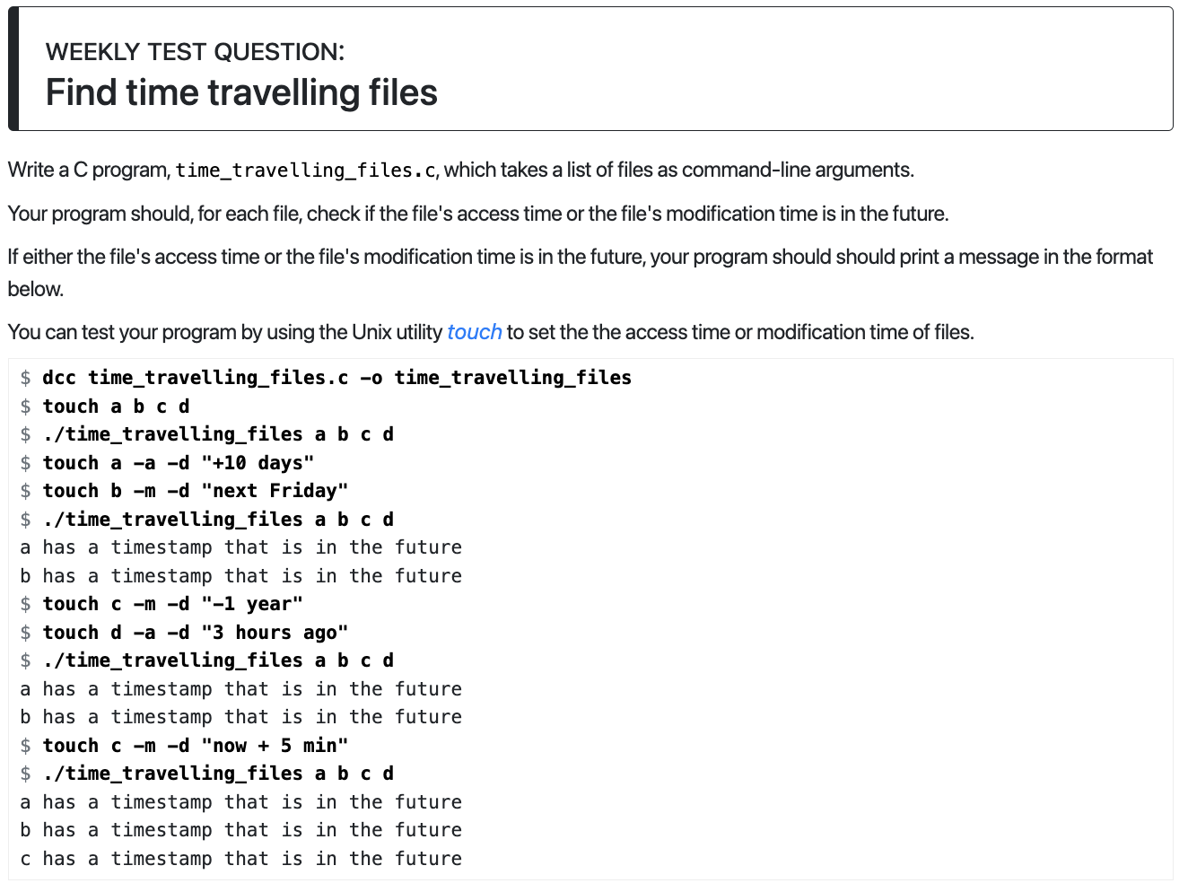 Solved WEEKLY TEST QUESTION: Find time travelling files | Chegg.com