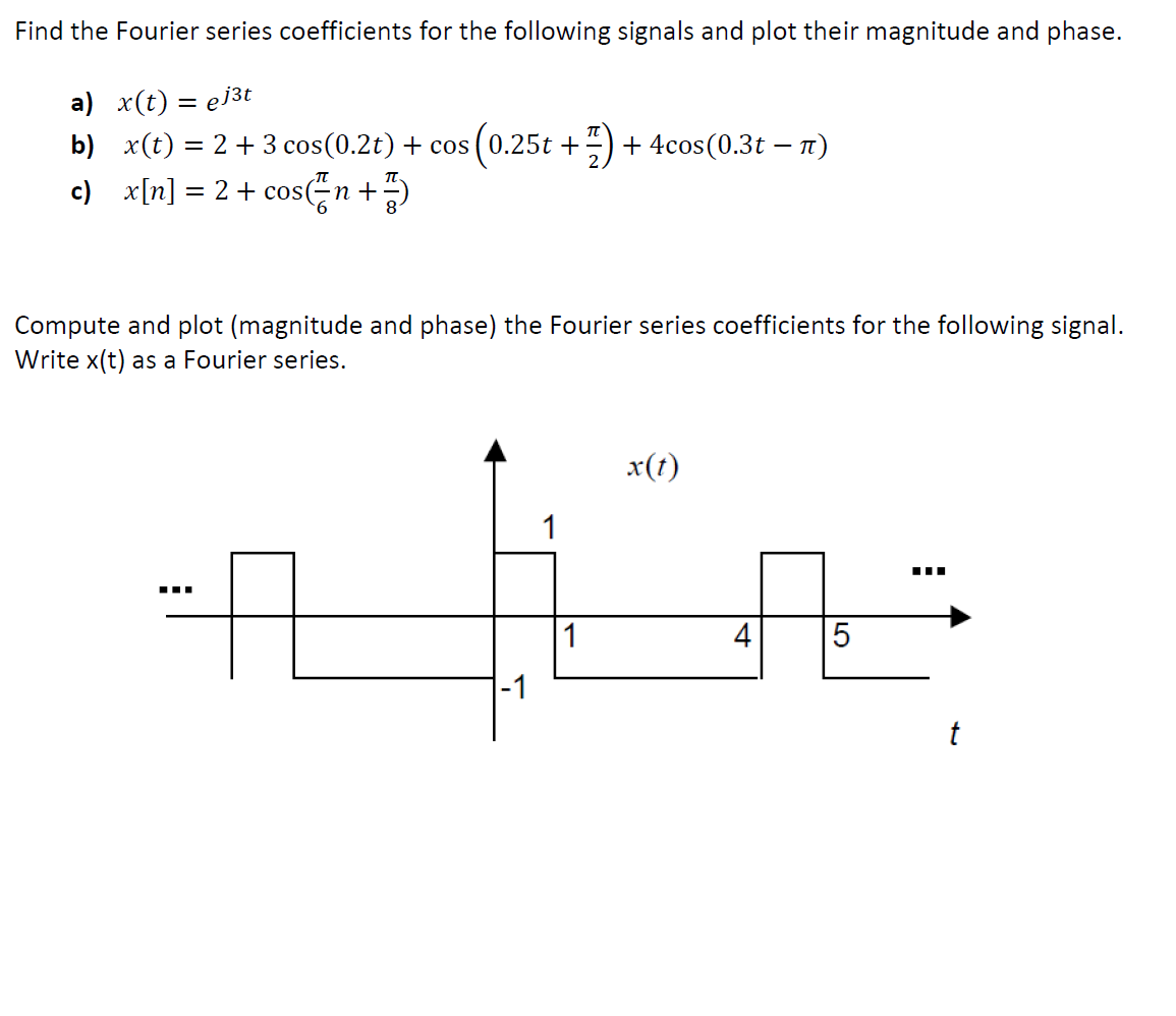 Solved Find the Fourier series coefficients for the | Chegg.com