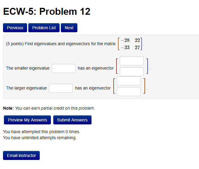 Solved ECW-5: Problem 12 Previous Problem List Next (5 | Chegg.com
