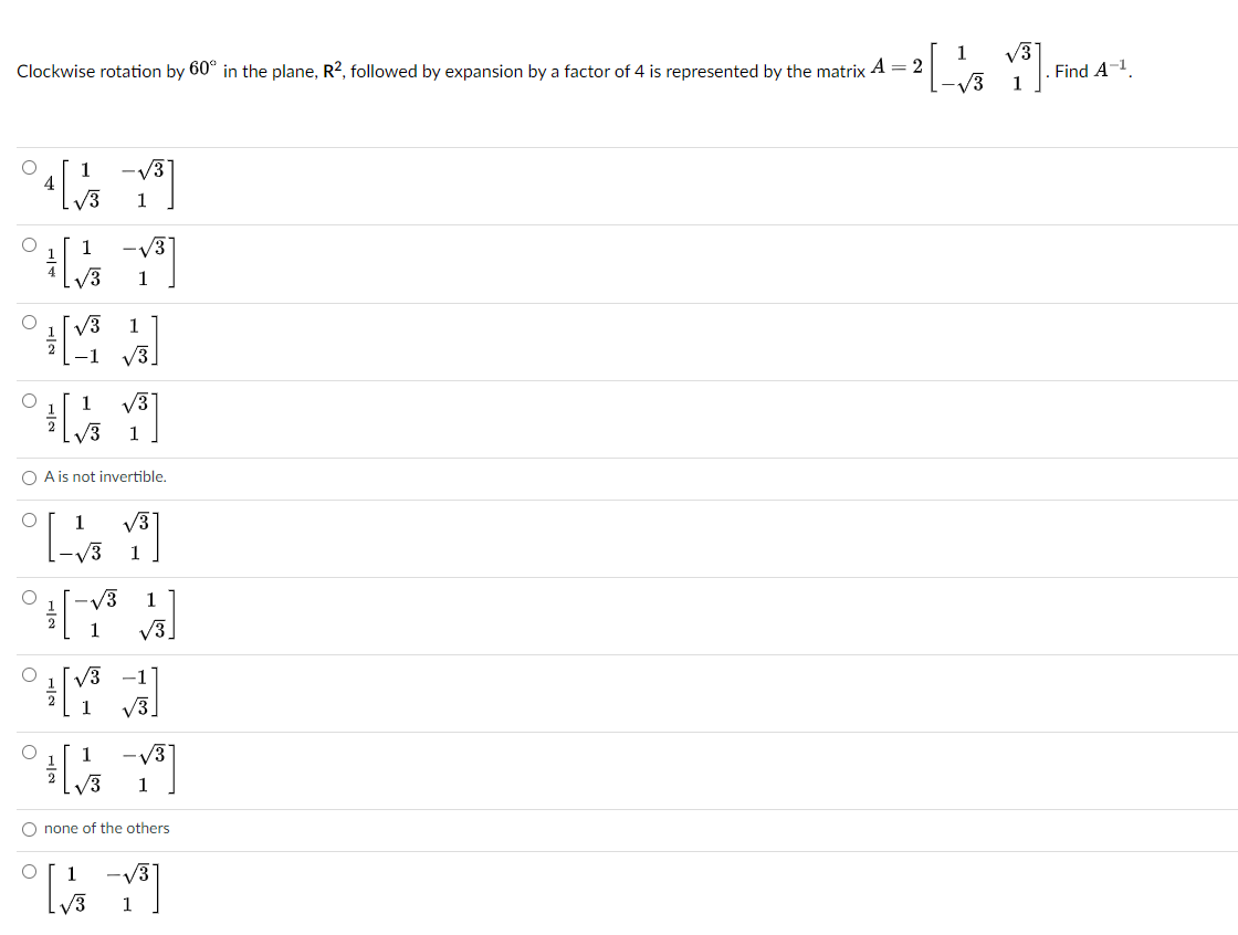 Solved Clockwise rotation by 60° in the plane, R2, followed | Chegg.com