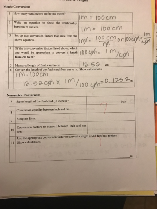 Solved Metric Conversion 1 How Many Centimeters Are In One Chegg