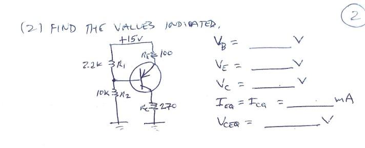 Solved (21 FIND THE VALUES INDICATED, +15v = REE 100 2.2k | Chegg.com