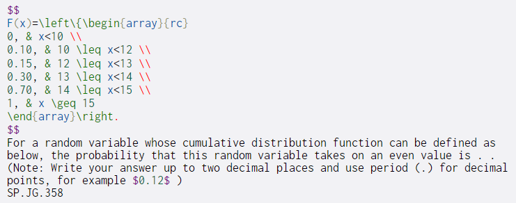 Solved $$ F(x)=\left\{\begin{array}{rc} O, & x