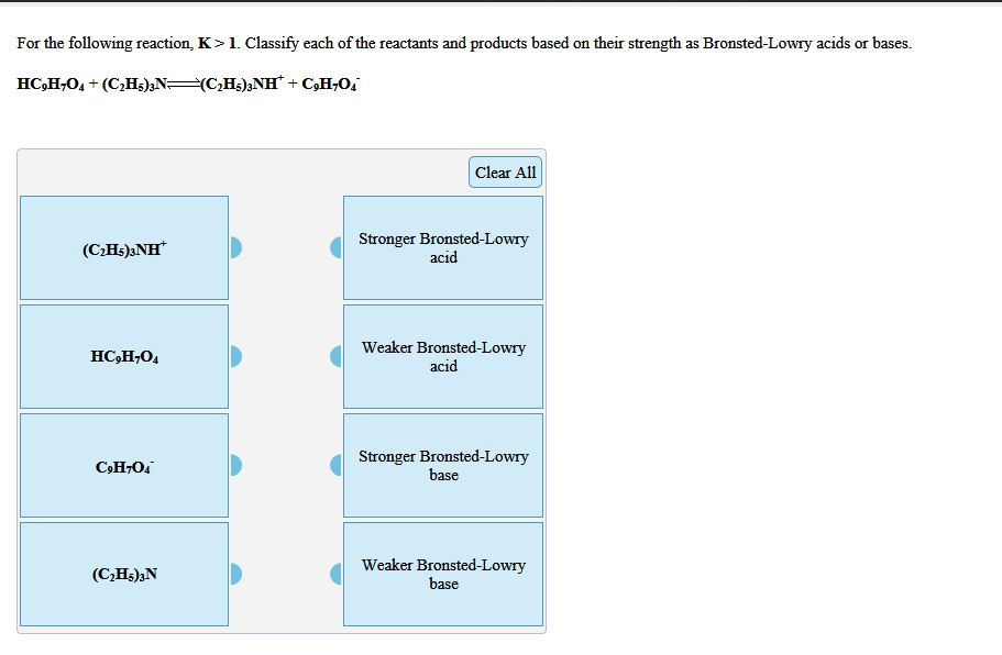 Solved For the following reaction, K> 1. Classify each of | Chegg.com