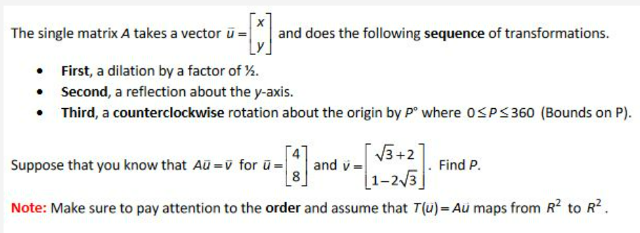 Solved The single matrix A takes a vector uˉ=[xy] and does | Chegg.com