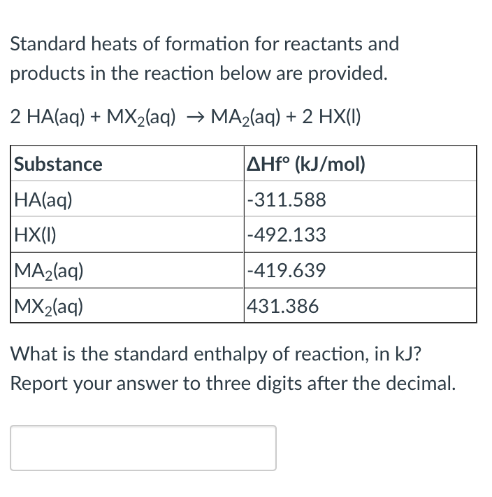 Solved Standard heats of formation for reactants and | Chegg.com