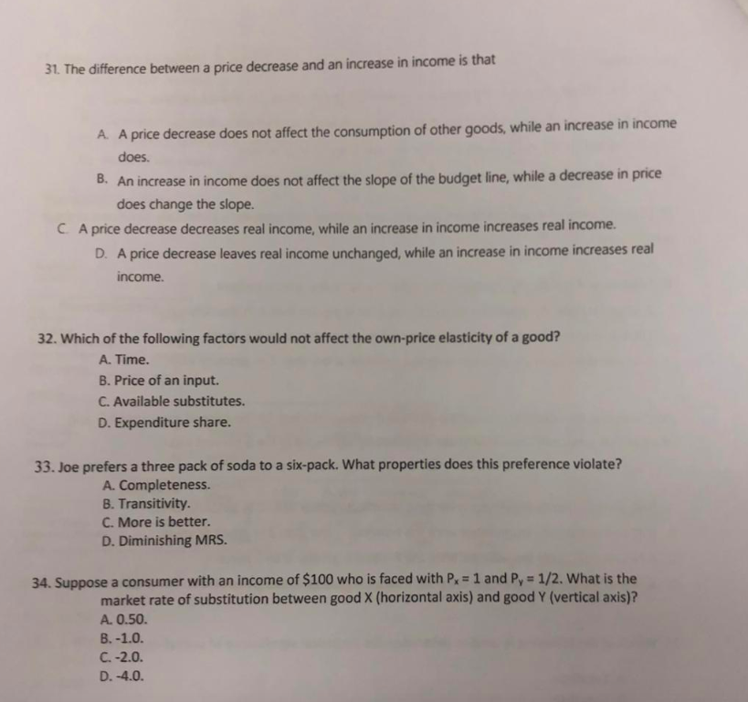 31. The difference between a price decrease and an | Chegg.com